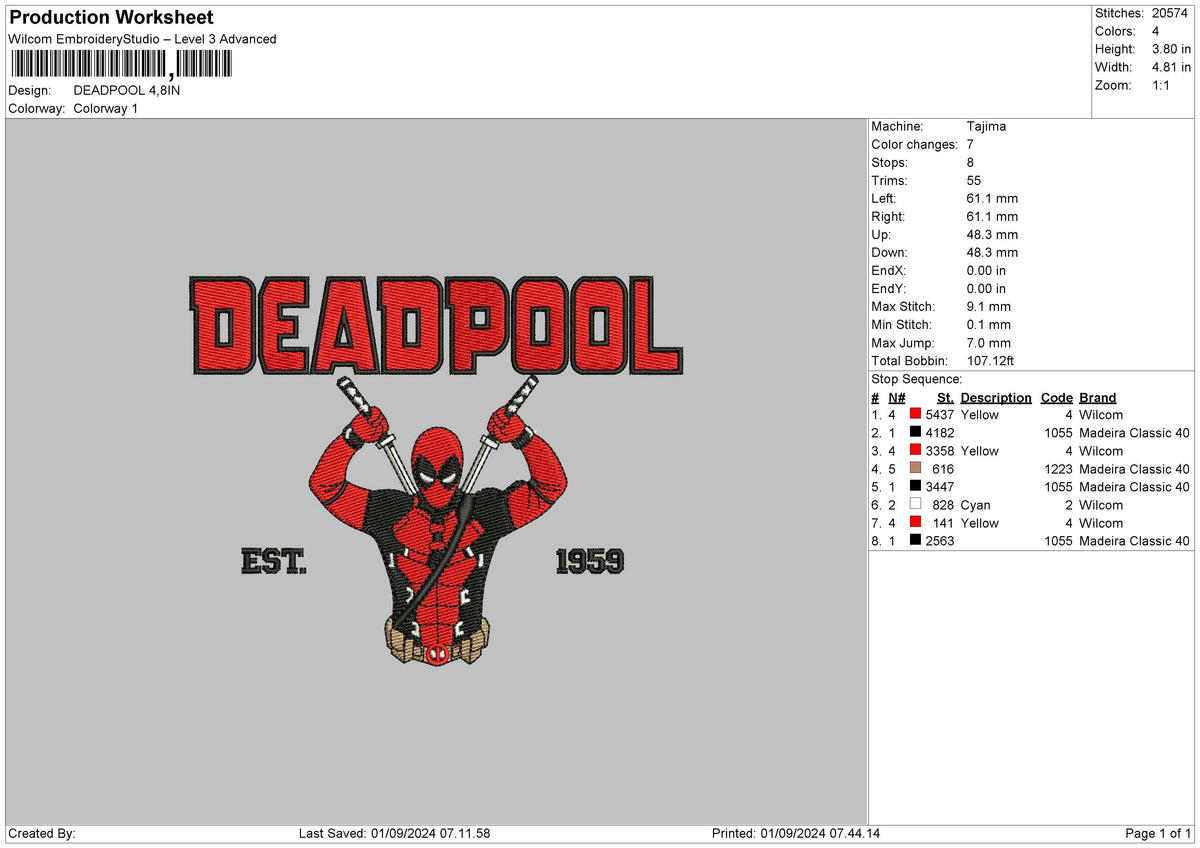 Deadpool0109 Embroidery File 6 sizes – embrostudio
