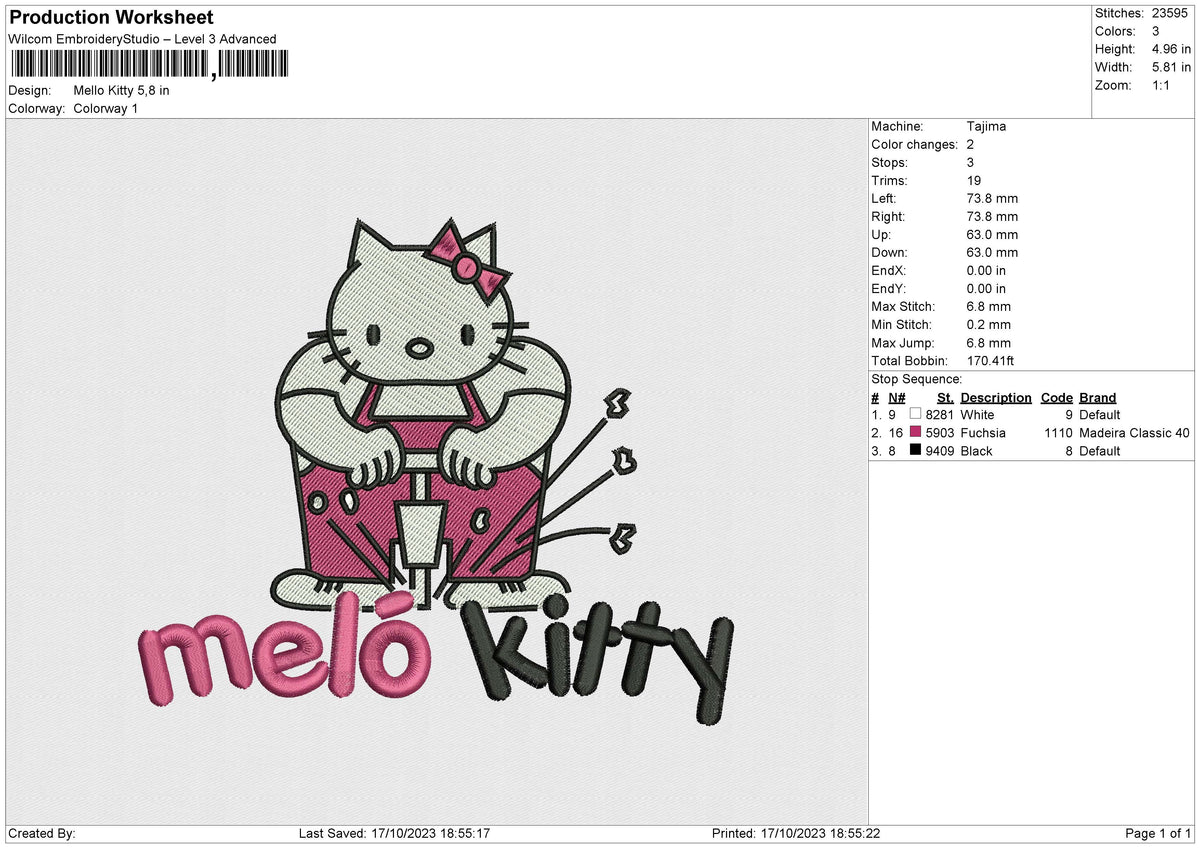 Mello Kitty Embroidery File 6 size – embrostudio