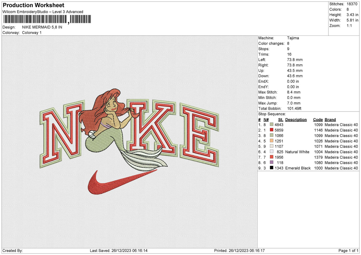 NIKE MERMAID v2 Embroidery File 6 size – embrostudio