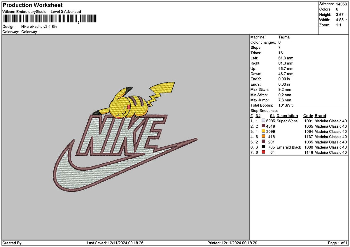 Nike Pikachu V3 Embroidery File 6 sizes – embrostudio