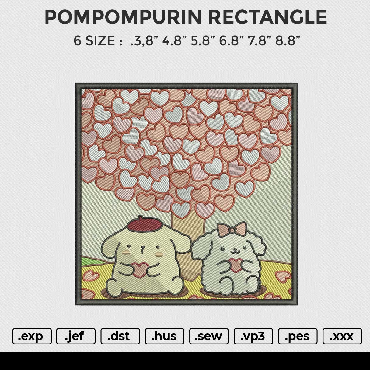 POMPOMPURIN RECTANGLE Embroidery File 6 size – embrostudio