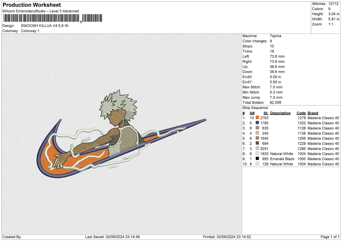 SWOOSH KILLUA V5 Embroidery File 6 size – embrostudio