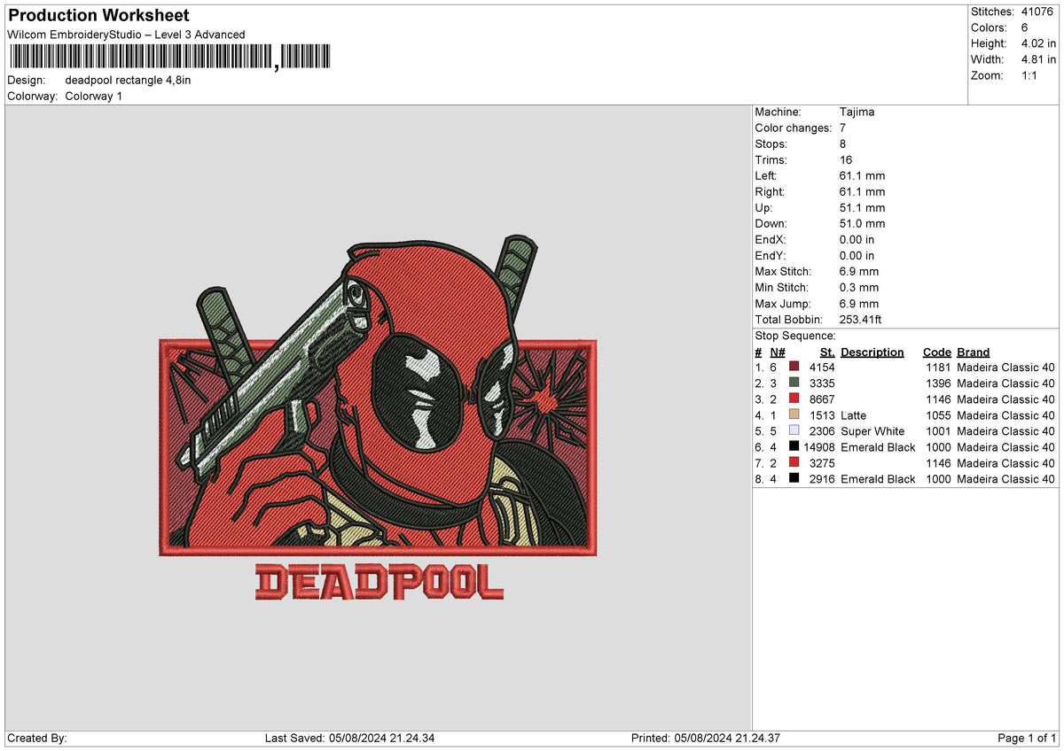 Deadpool Rectangle Embroidery File 6 sizes – embrostudio