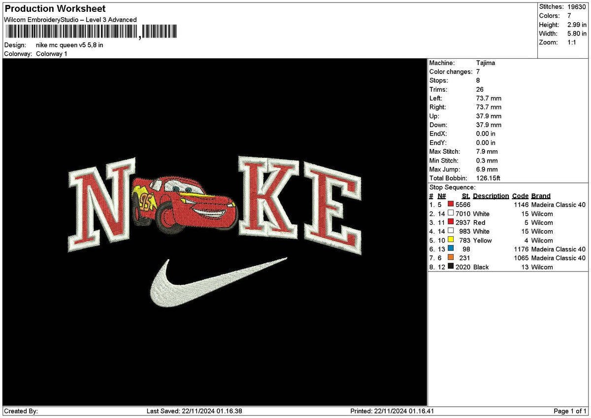 Nike Mcqueen V5 Embroidery File 6 sizes – embrostudio