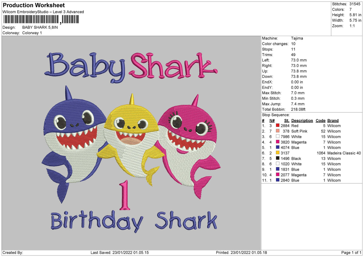 Birthday Shark Embroidery – embrostudio