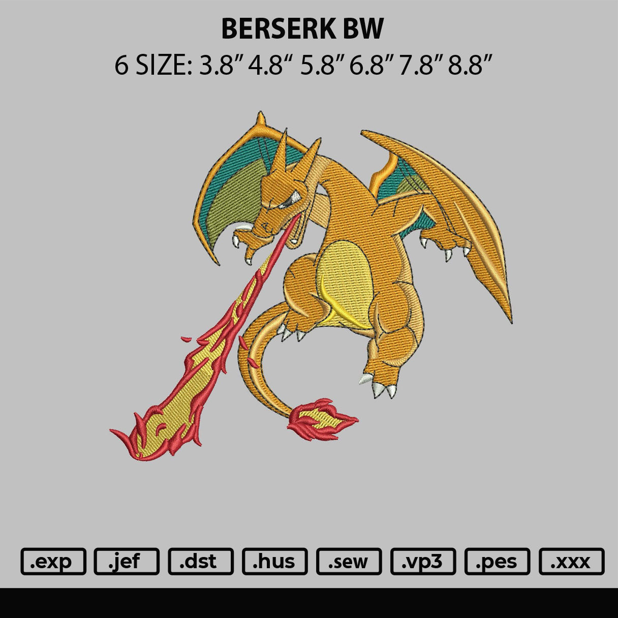 Charizard V2 Embroidery File 6 sizes – embrostudio