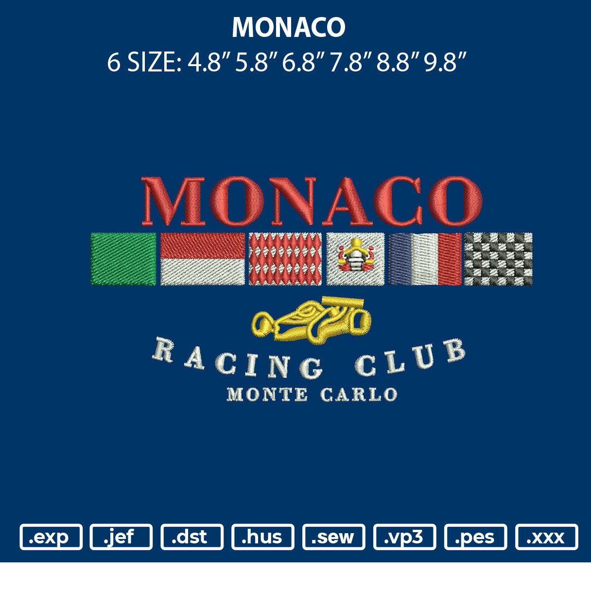 Monaco Embroidery File 6 sizes – embrostudio