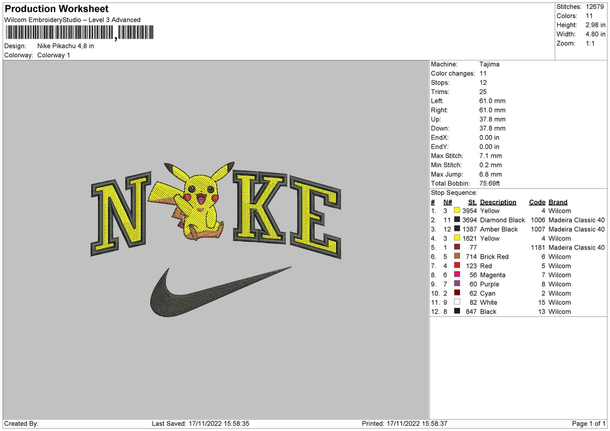 Nike Pikachu Swoosh Embroidery File 6 sizes – embrostudio