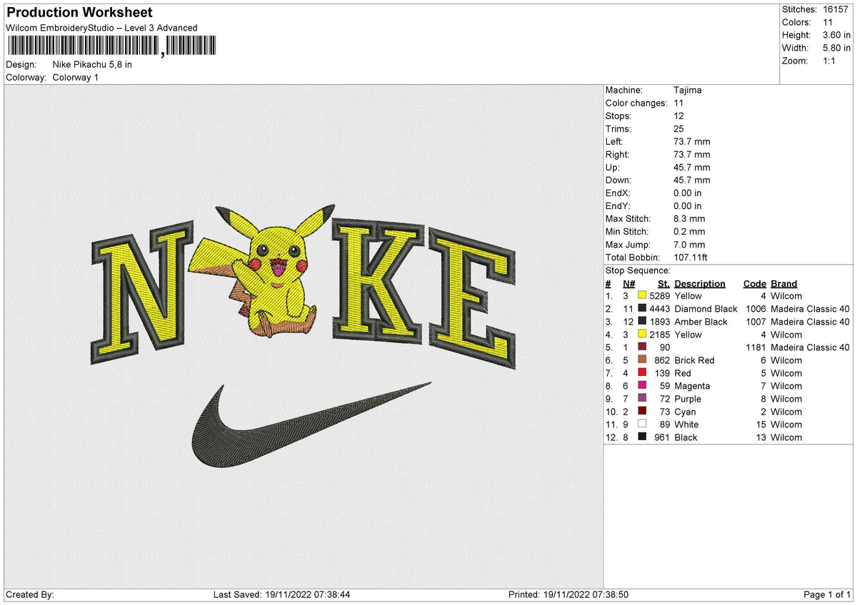 nike pikachu Embroidery – embrostudio