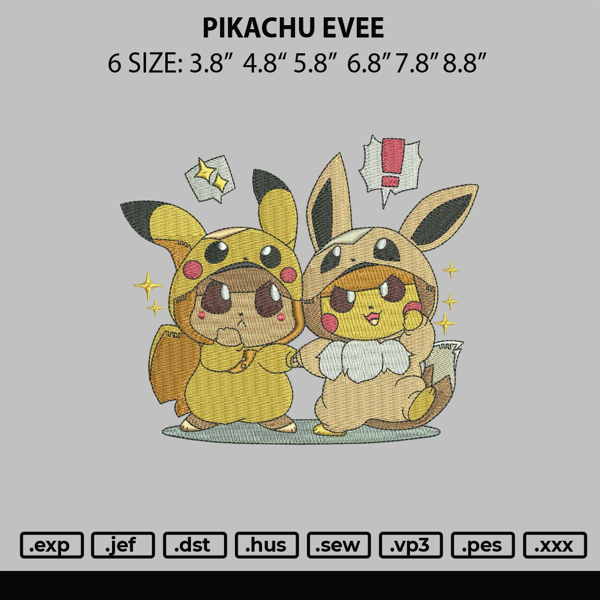 Pikachu Evee Embroidery File 6 sizes – embrostudio