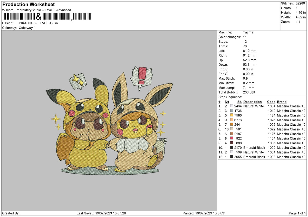 Pikachu Evee Embroidery File 6 sizes – embrostudio