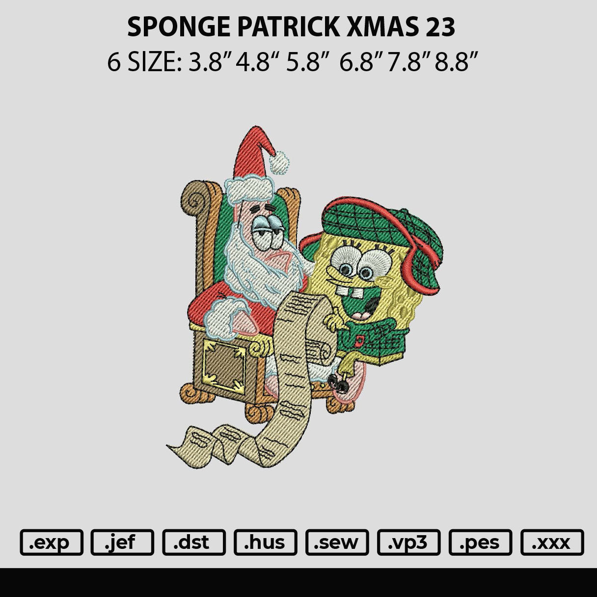 Sponge Patrick Xmas 23 Embroidery File 6 sizes – embrostudio