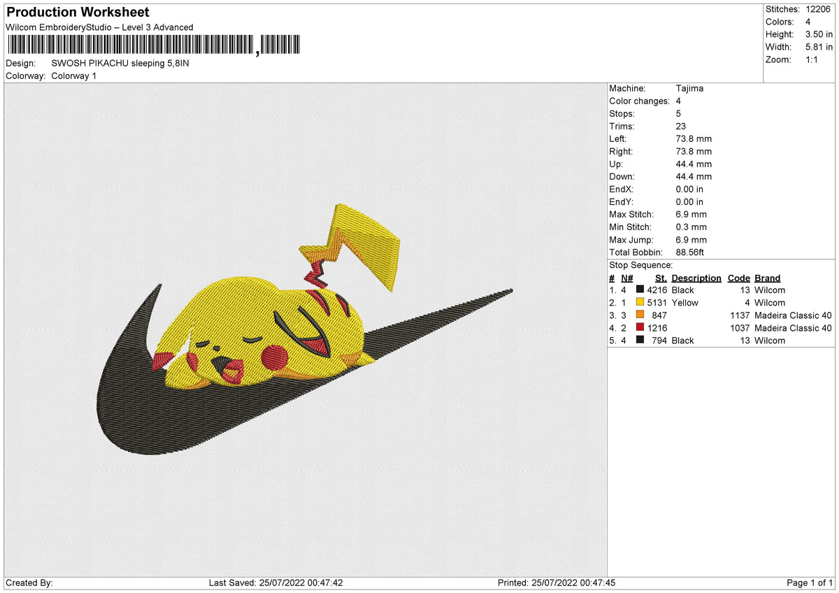 Swoosh Pikachu Sleeping – embrostudio