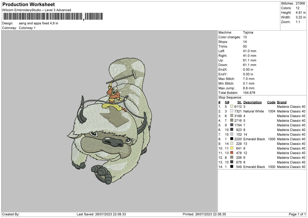 Aang Appa Embroidery File 6 sizes – embrostudio