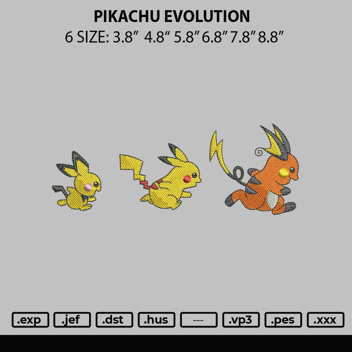 Pikachu Evolution Embroidery File 6 sizes – embrostudio