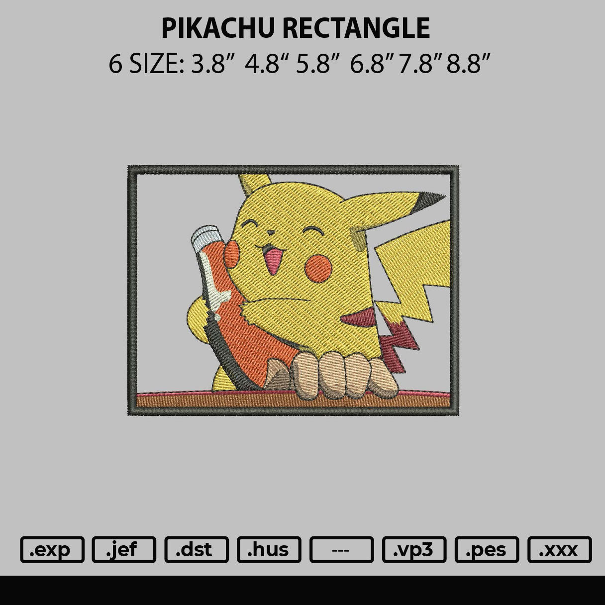 Pikachu Rectangle Embroidery File 6 sizes – embrostudio