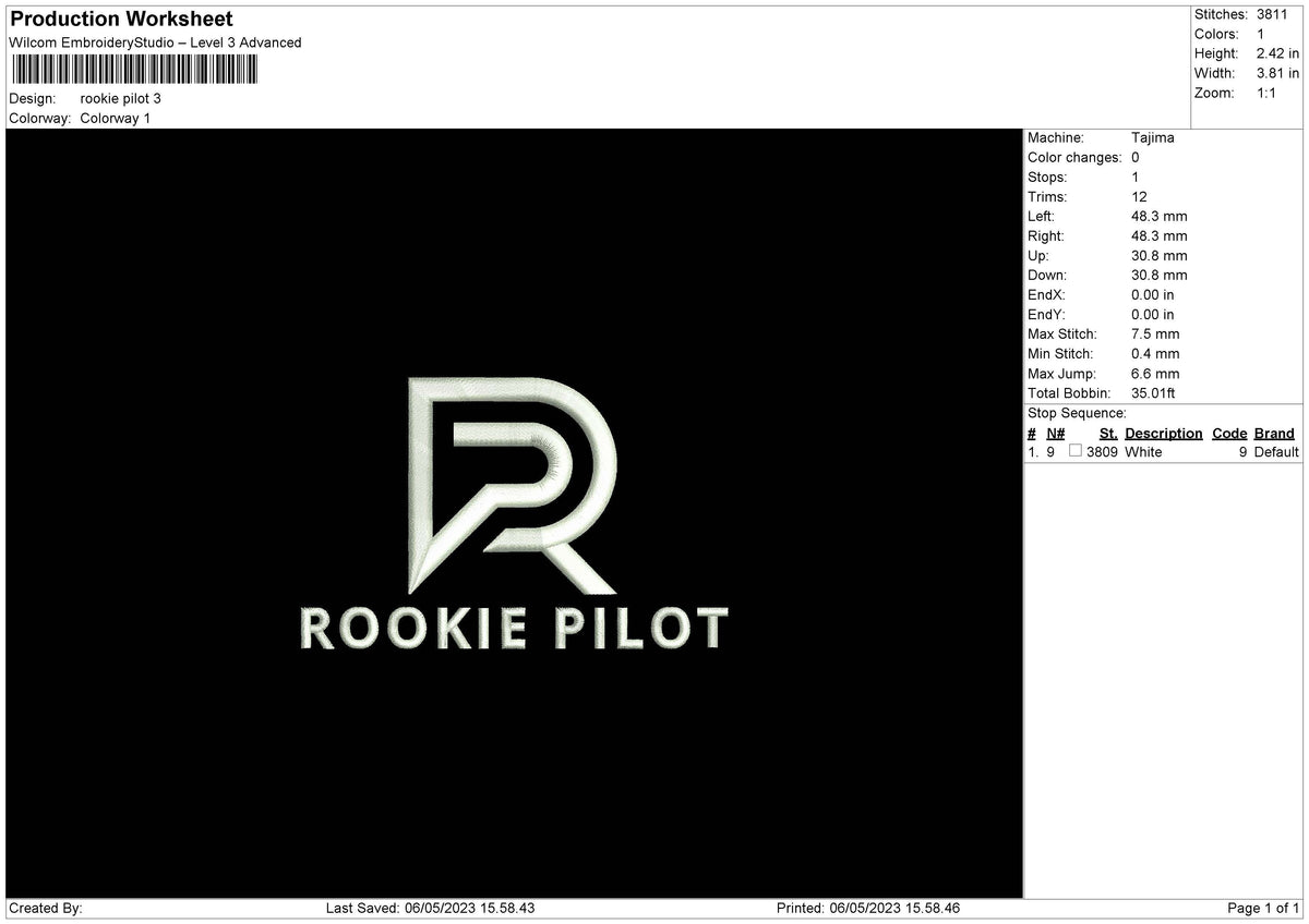 Rookie Pilot Embroidery File 6 sizes – embrostudio