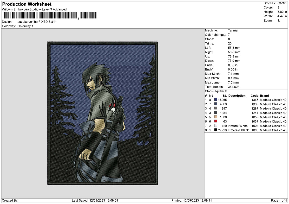 Sasuke 1009 V2 Embroidery File 6 sizes – embrostudio