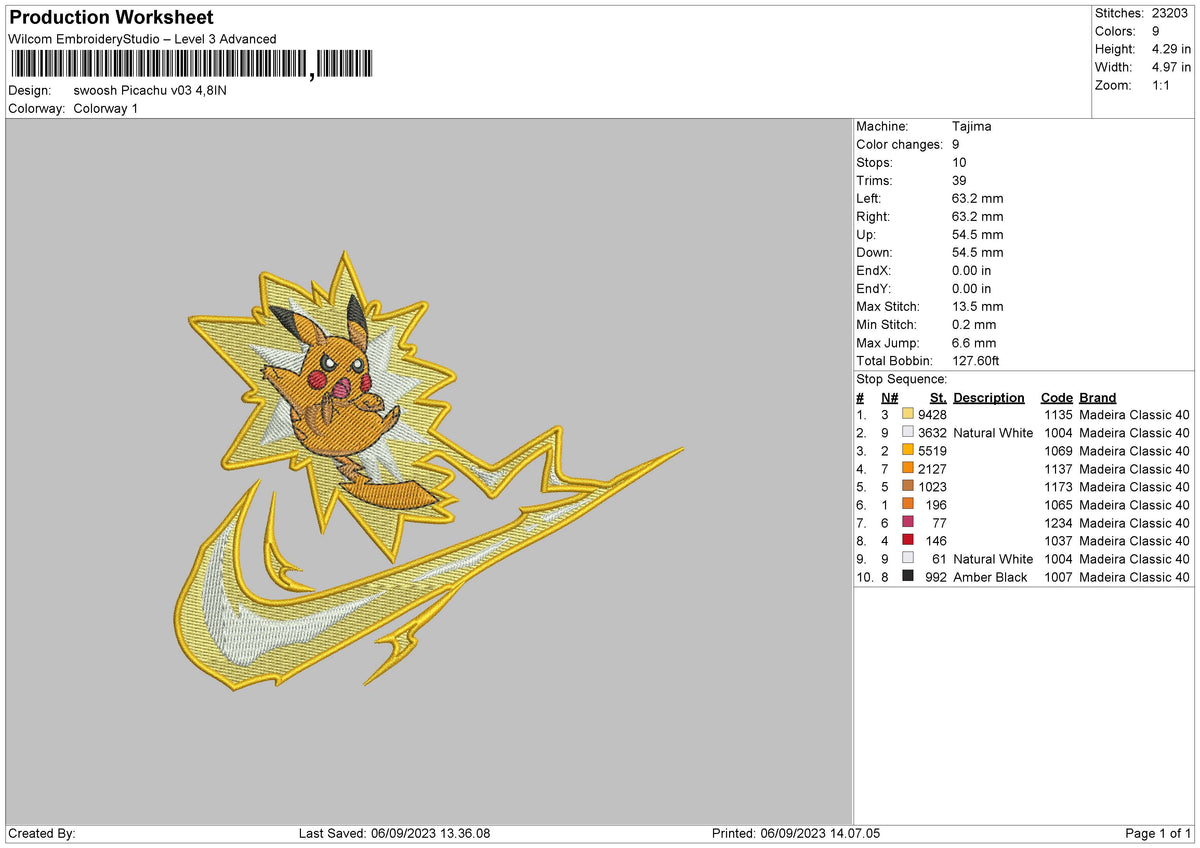 Swoosh Pikachu V03 Embroidery File 6 sizes – embrostudio