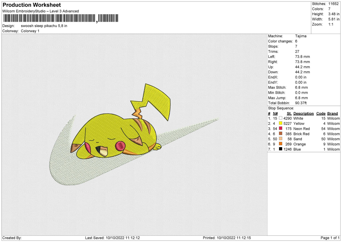 Swoosh Sleep Pikachu Embroidery – embrostudio