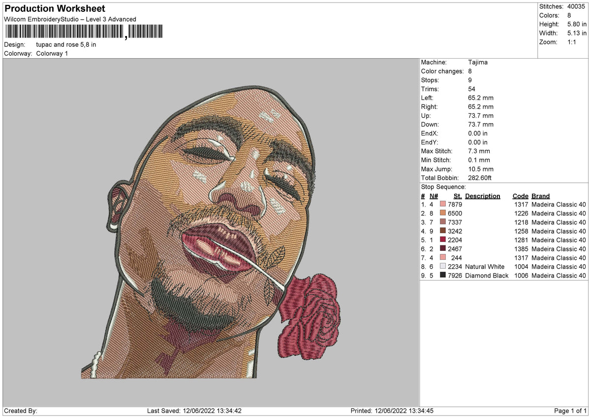Tupac and rose Embroidery – embrostudio