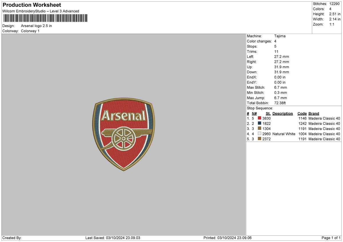 Arsenal0310 Embroidery File 6 sizes – embrostudio
