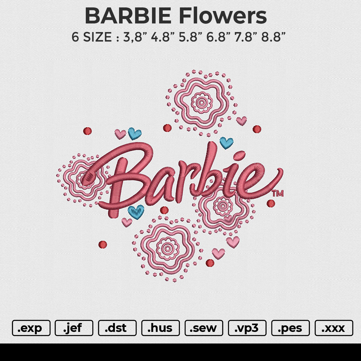 BARBIE Flowers Embroidery File 6 size – embrostudio