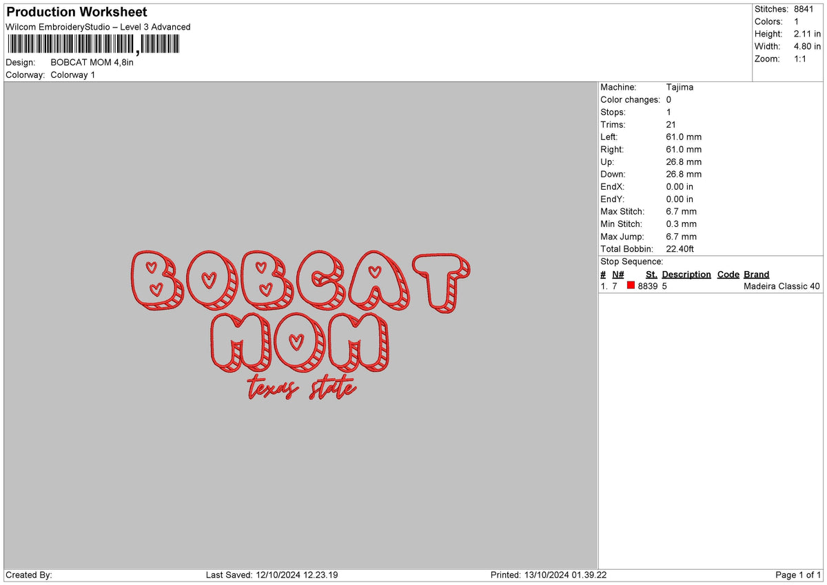 Bobcat Text Embroidery File 6 sizes – embrostudio