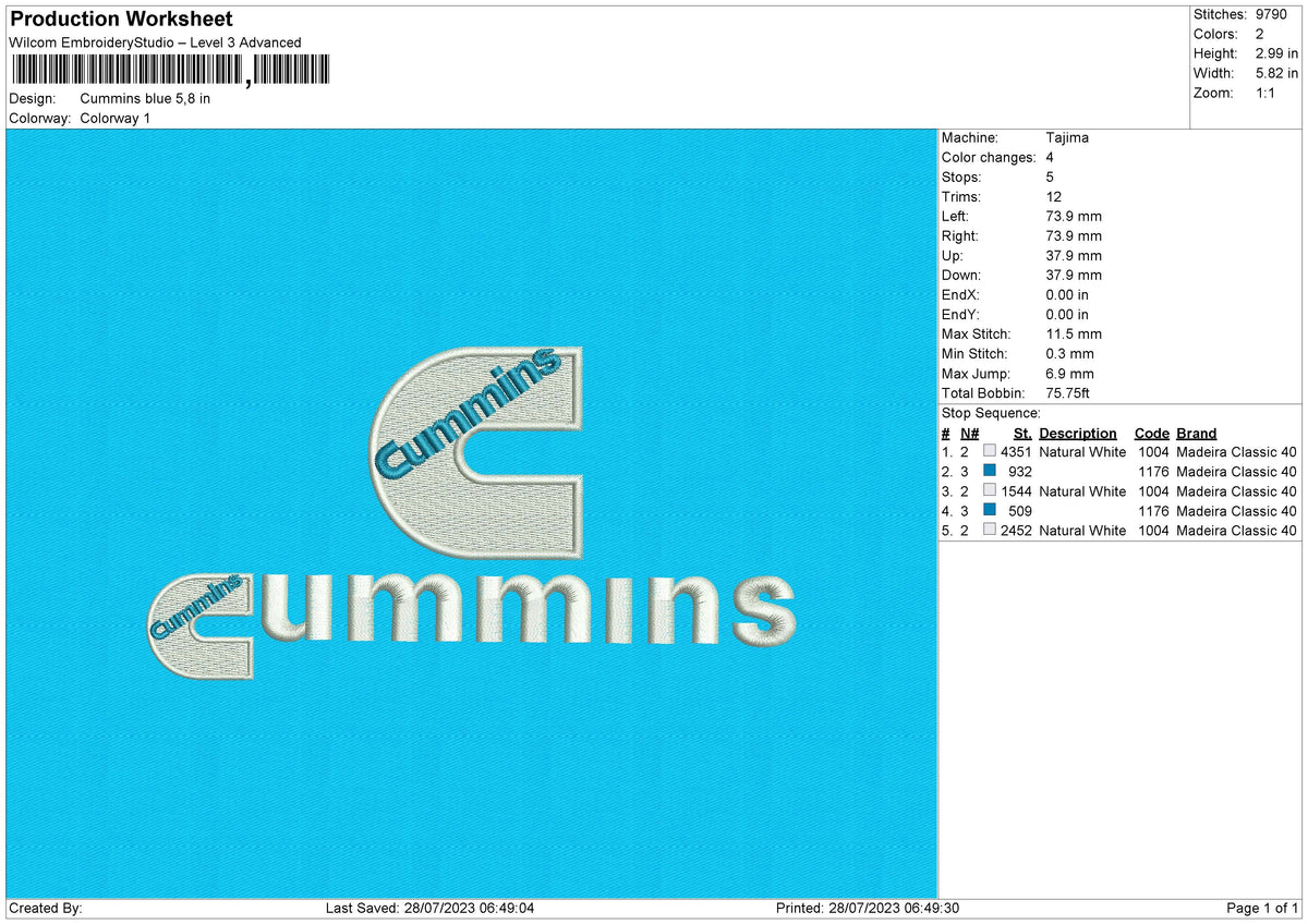 Cummins Blue Embroidery File 6 size – embrostudio
