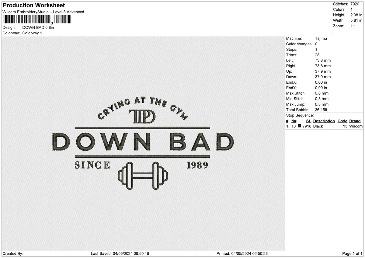DOWN BAD Embroidery File 6 size – embrostudio