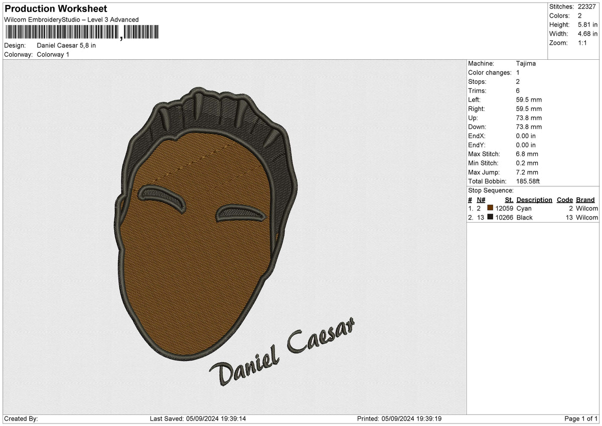 Daniel Caesar Embroidery File 6 size – embrostudio