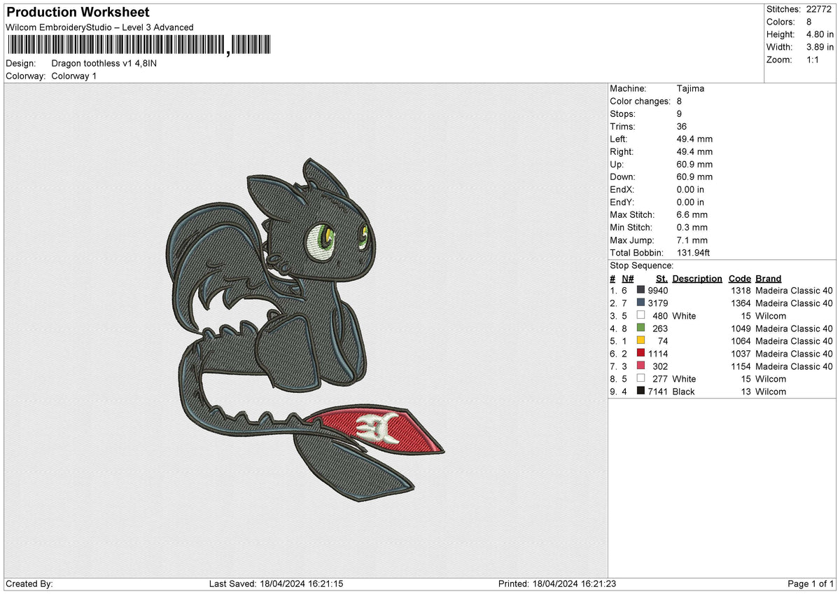 Dragon Toothless V1 Embroidery – embrostudio