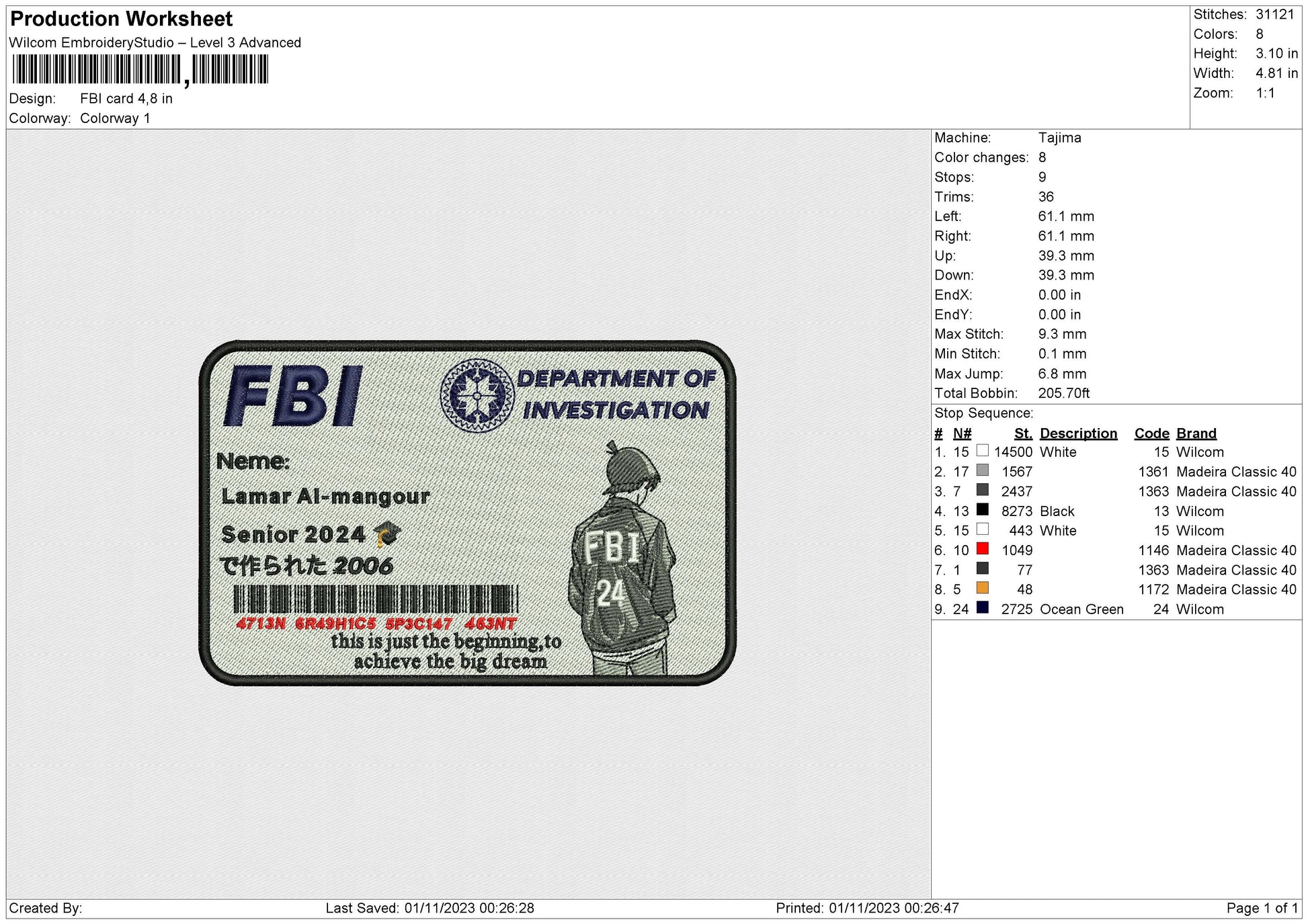 FBI card Embroidery File 6 size – embrostudio