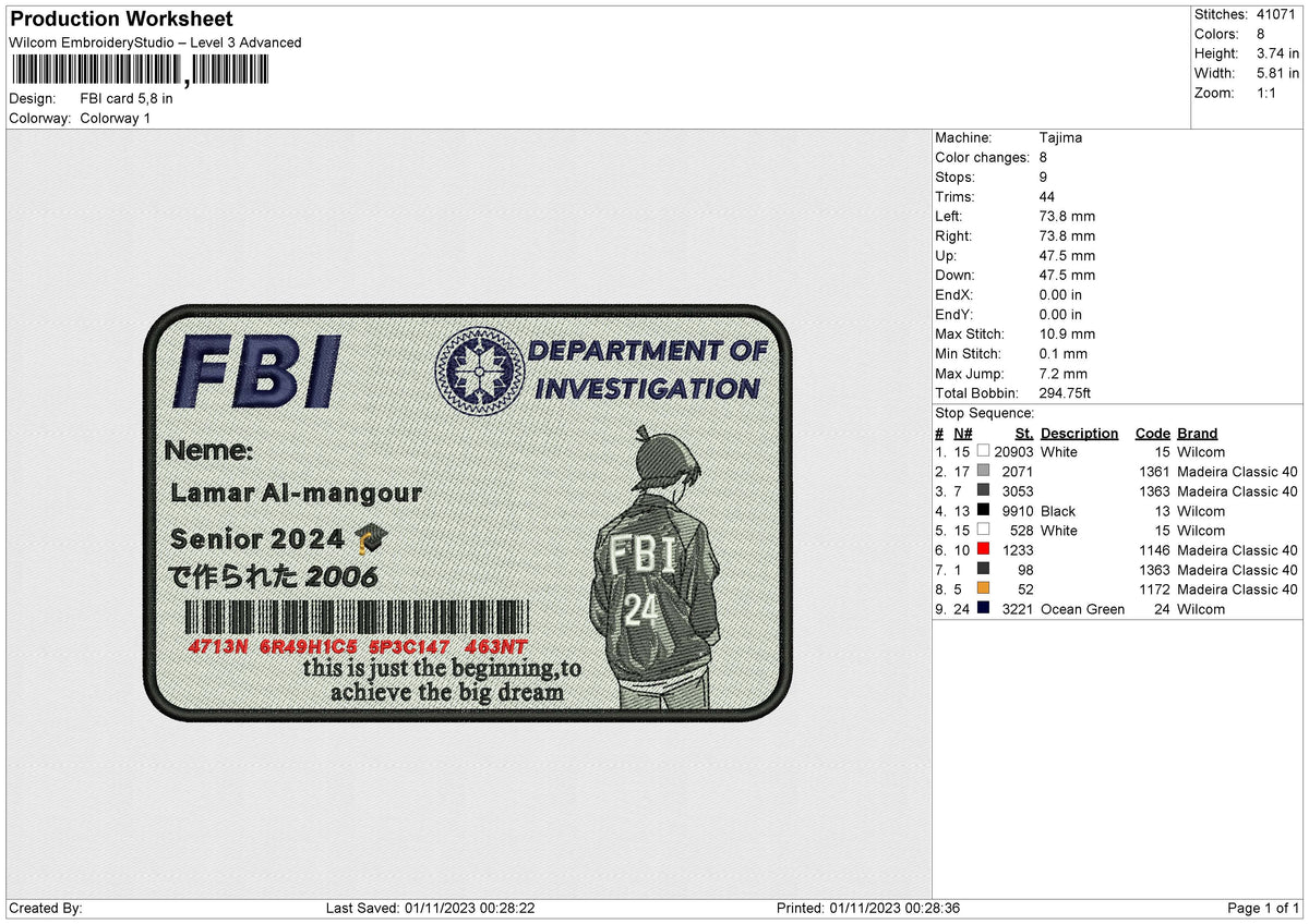 FBI card Embroidery File 6 size – embrostudio