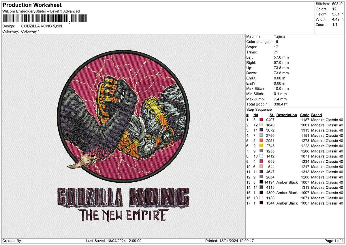 GODZILLA KONG Embroidery File 6 size – embrostudio