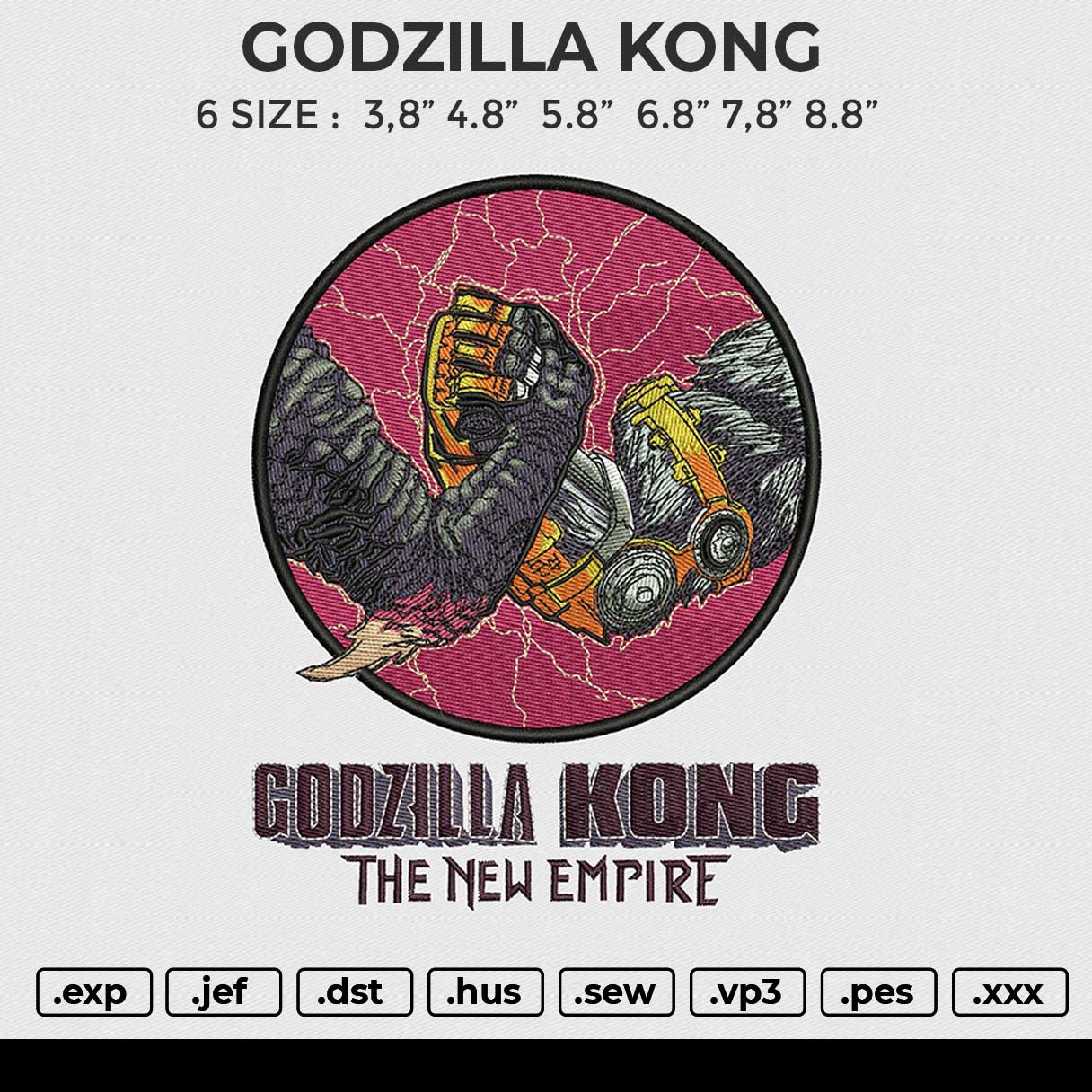 GODZILLA KONG Embroidery File 6 size – embrostudio