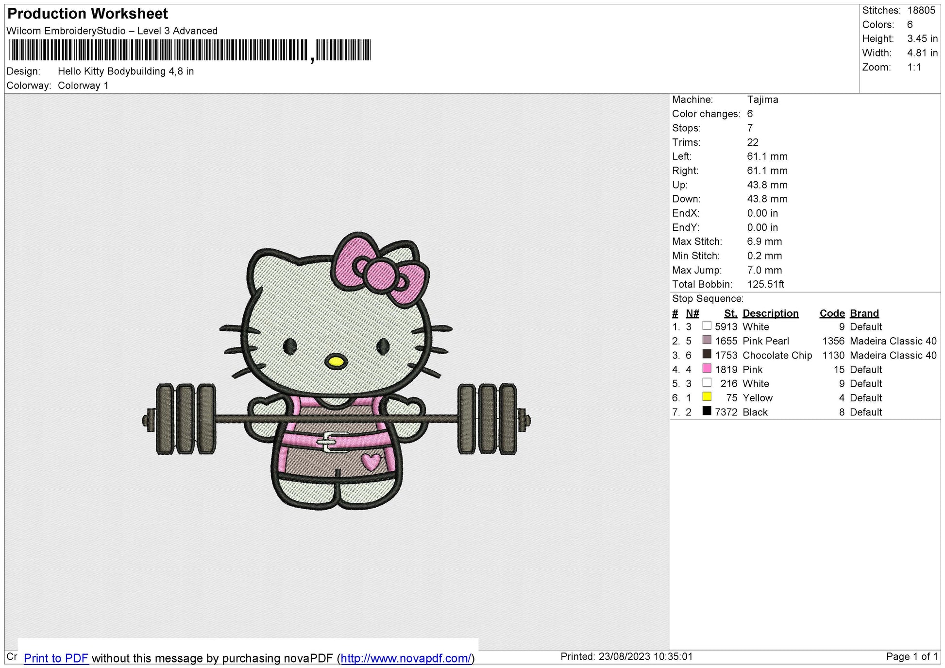 Hello Kitty Bodybuilding Embroidery File 6 size – embrostudio