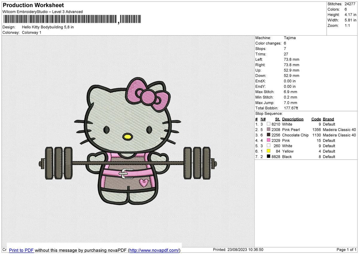 Hello Kitty Bodybuilding Embroidery File 6 size – embrostudio