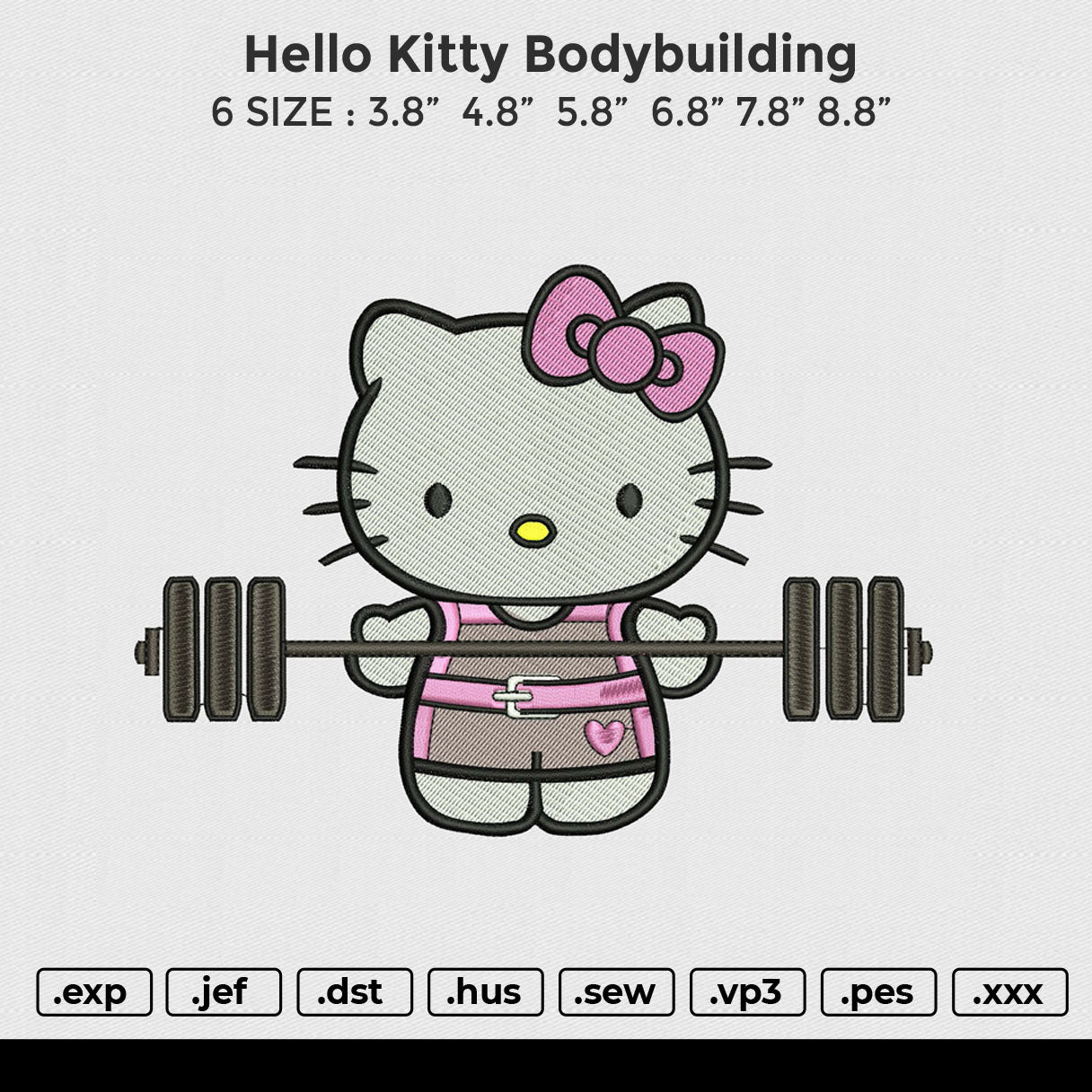 Hello Kitty Bodybuilding Embroidery File 6 size – embrostudio
