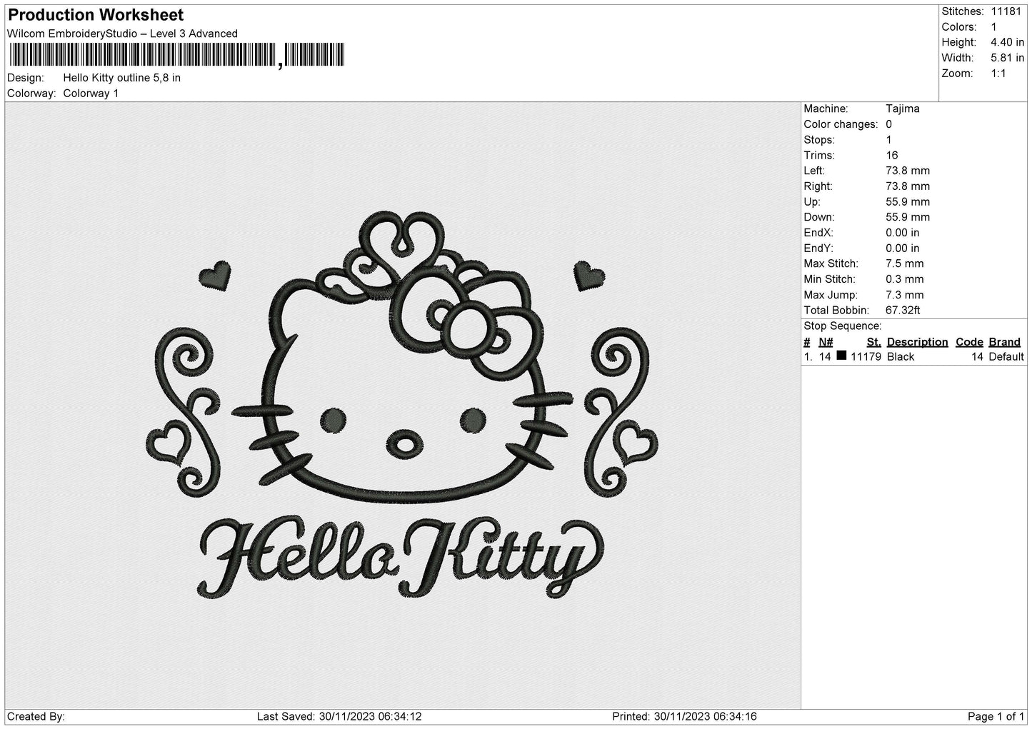 Hello Kitty Outline Embroidery File 6 size – embrostudio