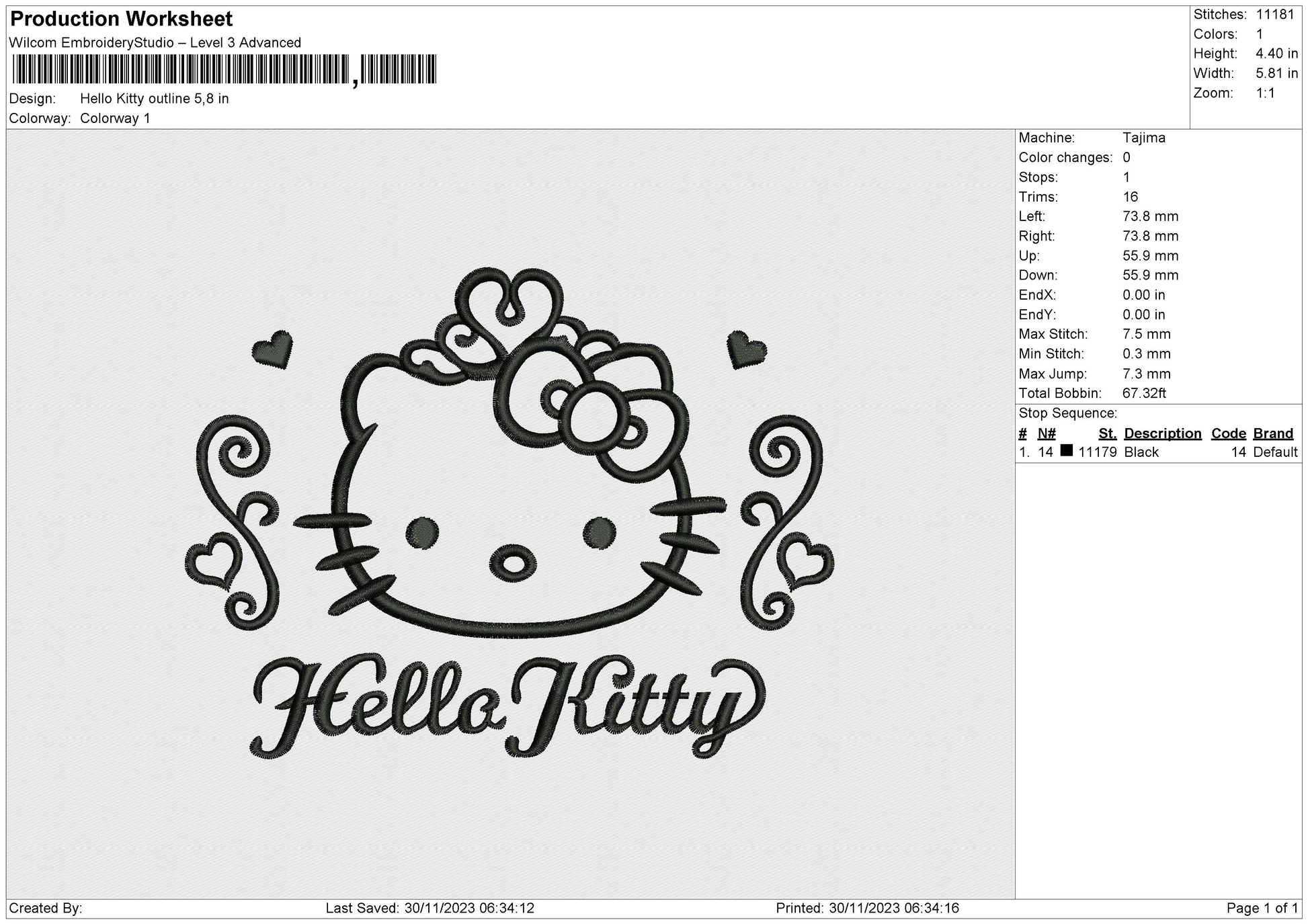 Hello Kitty Outline Embroidery File 6 size – embrostudio