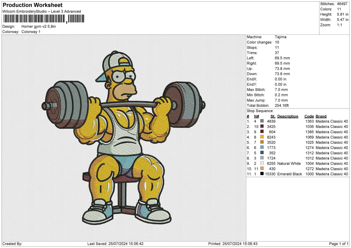 Homer gym v2 Embroidery File 6 size – embrostudio