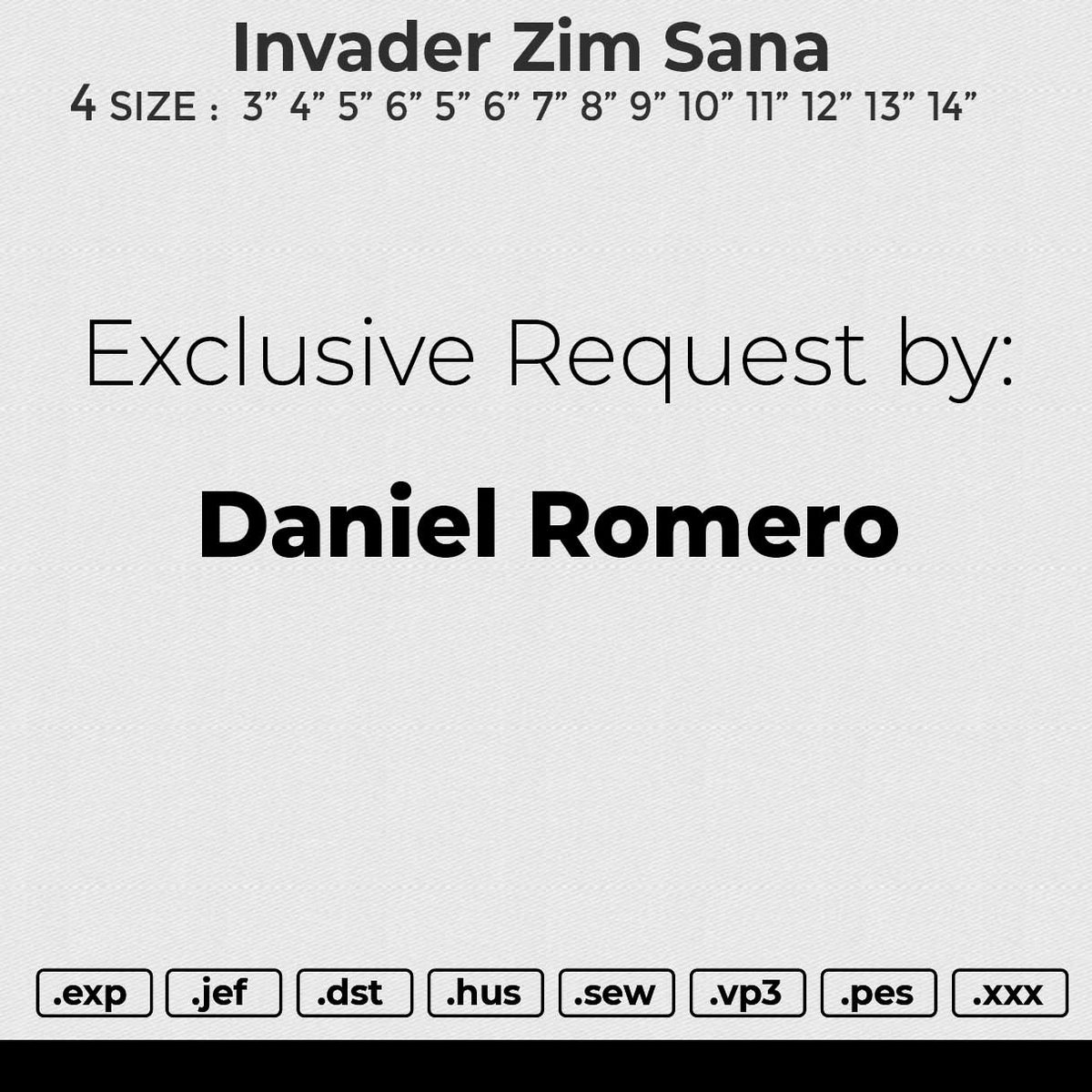 Invader Zim Sana Embroidery File 6 size – embrostudio