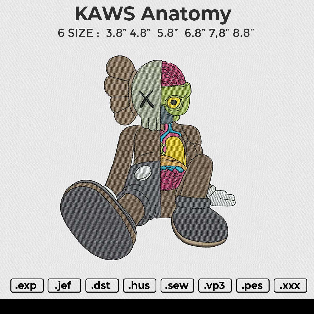 KAWS anatomy Embroidery File 6 size – embrostudio