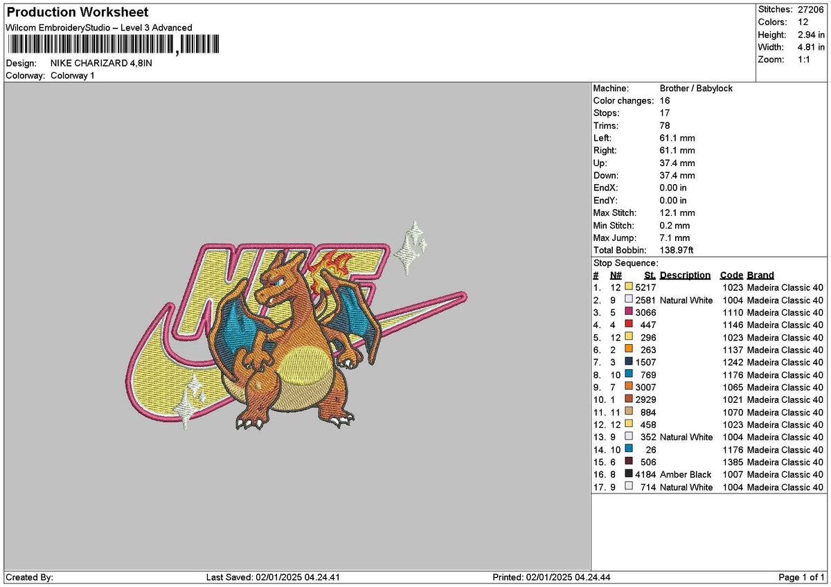 Nike Charizard Embroidery File 6 sizes – embrostudio