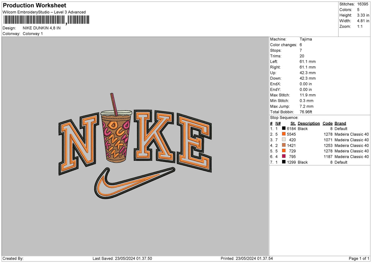 Nike Dunkin Embroidery File 6 sizes – embrostudio
