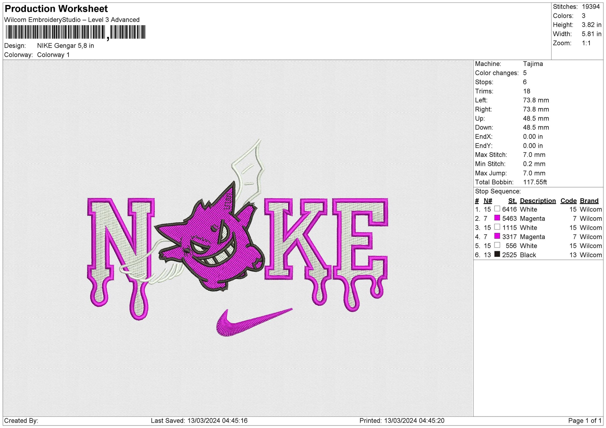 NIKE Gengar Embroidery File 6 size – embrostudio