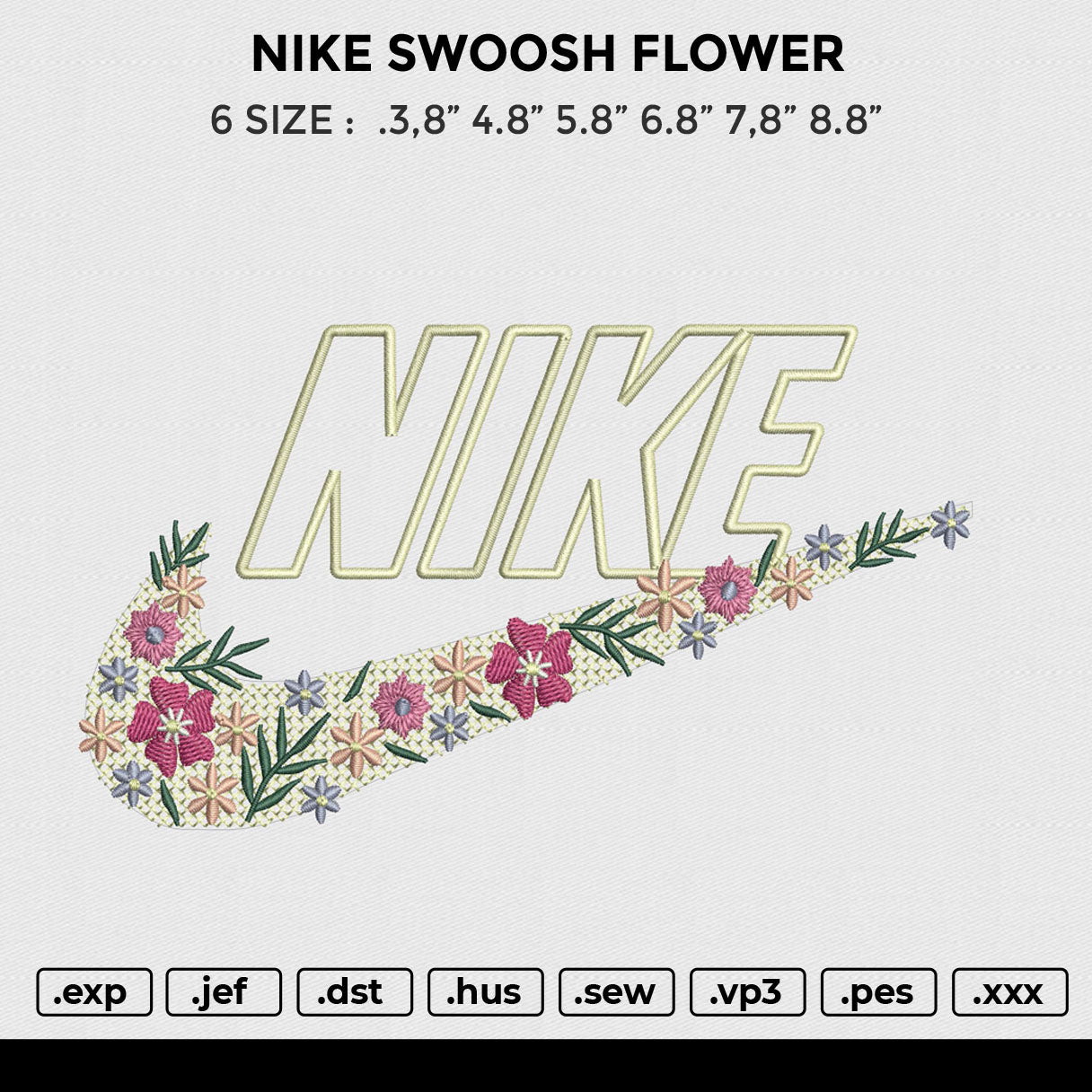 NIKE SWOSH flowers Embroidery File 6 size – embrostudio