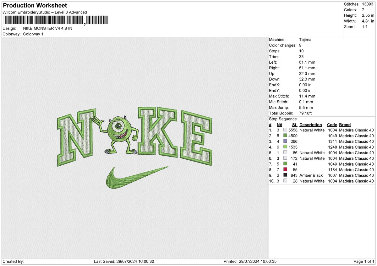 NIKE MONSTER AND SULLEY MONSTER V2 COUPLE Embroidery File 6 size ...