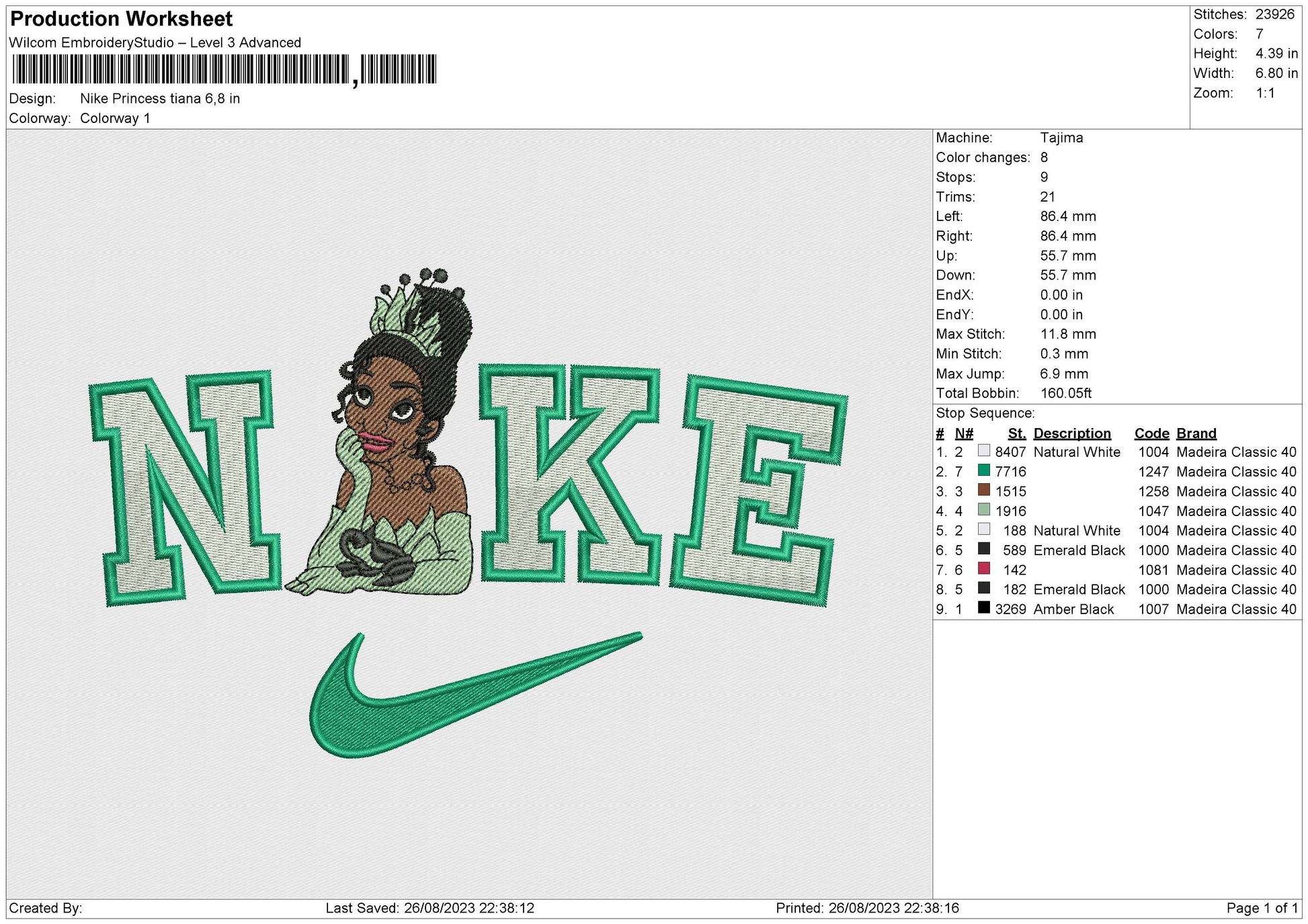 Nike Princess Tiana Embroidery File 6 size – embrostudio